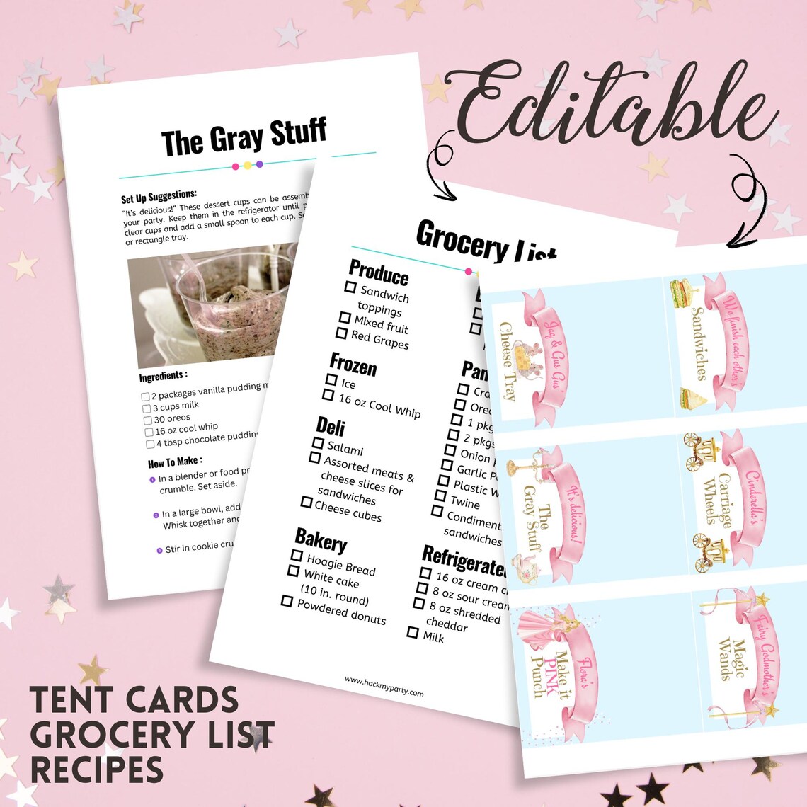 Princess Party Food Tent Cards With Menu Plan - Grocery List, Recipes ...