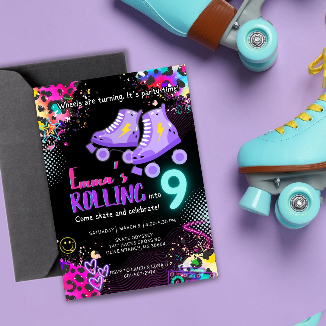 Roller Skate Party - Skate and Celebrate - Neon Glow Roller Derby ...