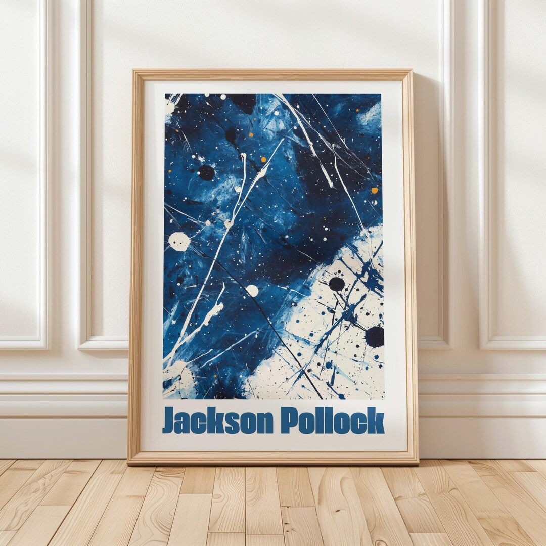 Modern Abstract Drip Painting Poster: Blue & White Large-scale Wall Art ...