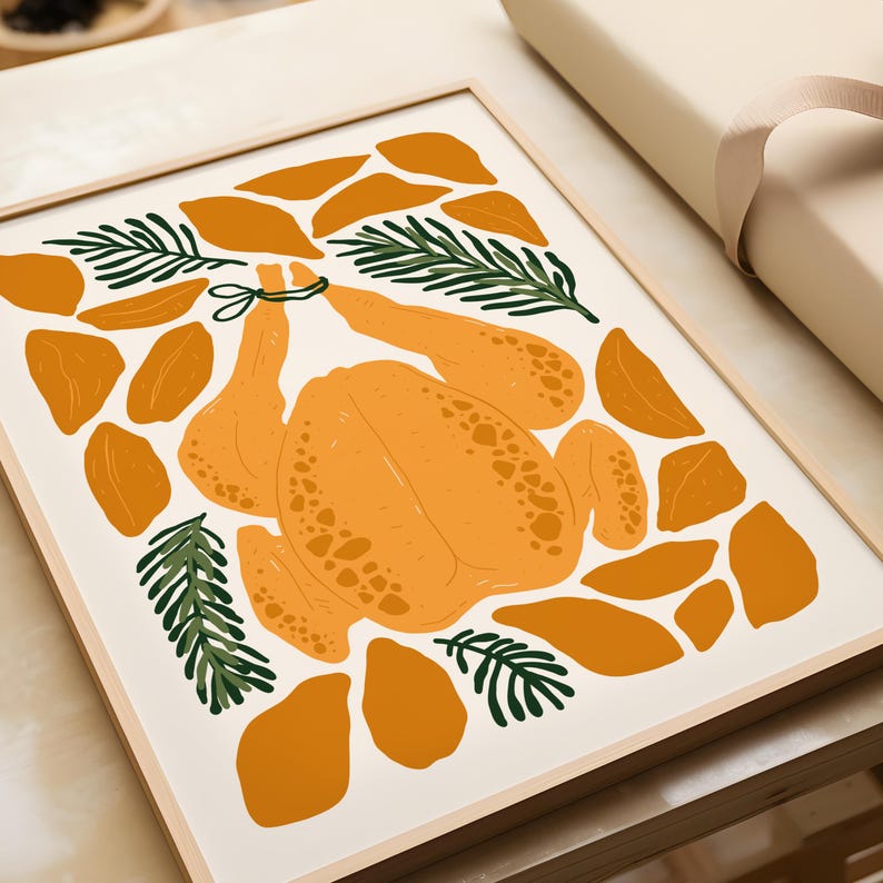 Impresión de arte de pollo con hierbas - Cartel de decoración de cocina ...