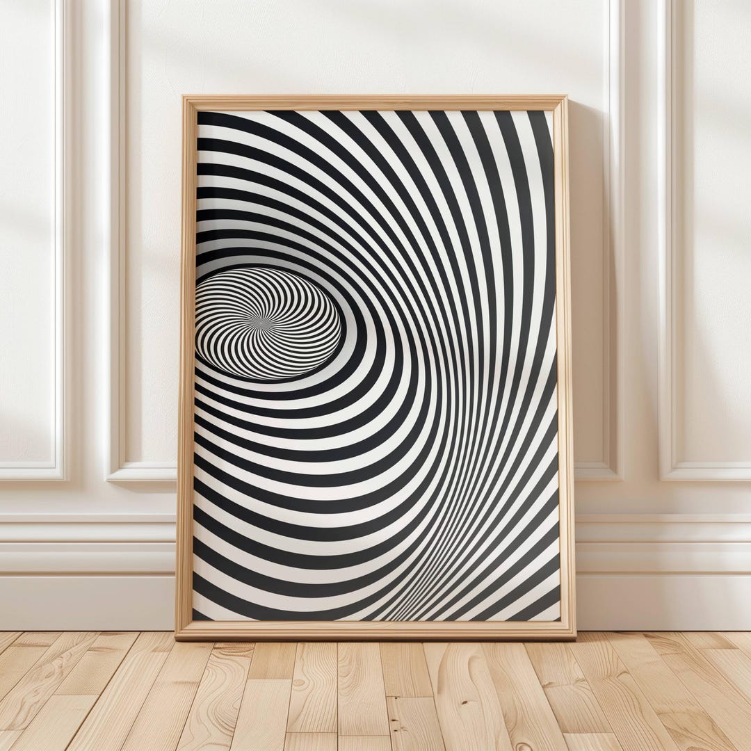 Black And White Optical Illusion Print Modern Geometric Wall Art Poster