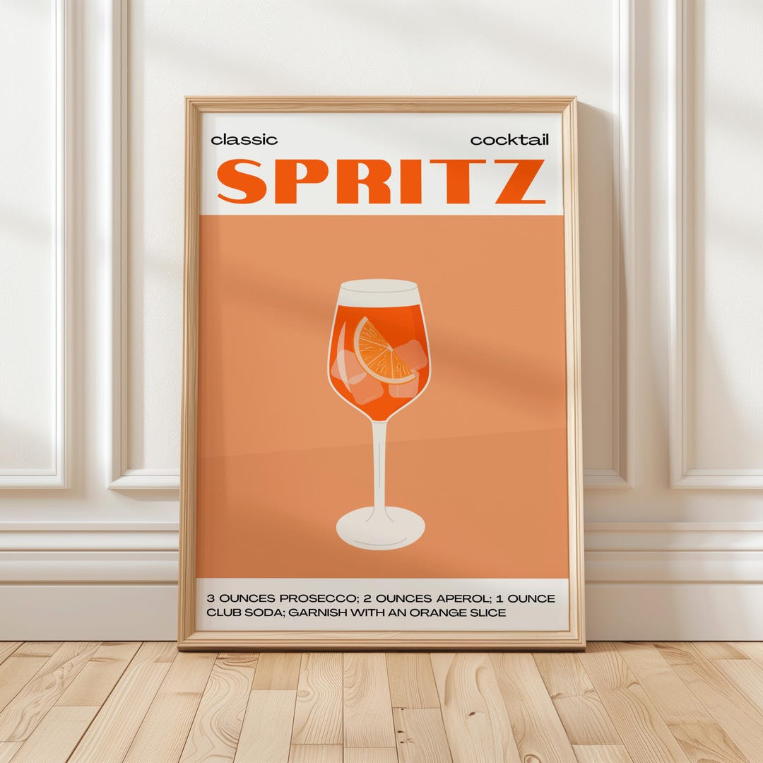 Classic Spritz Cocktail Recipe Poster Modern Kitchen & Mixology Art ...