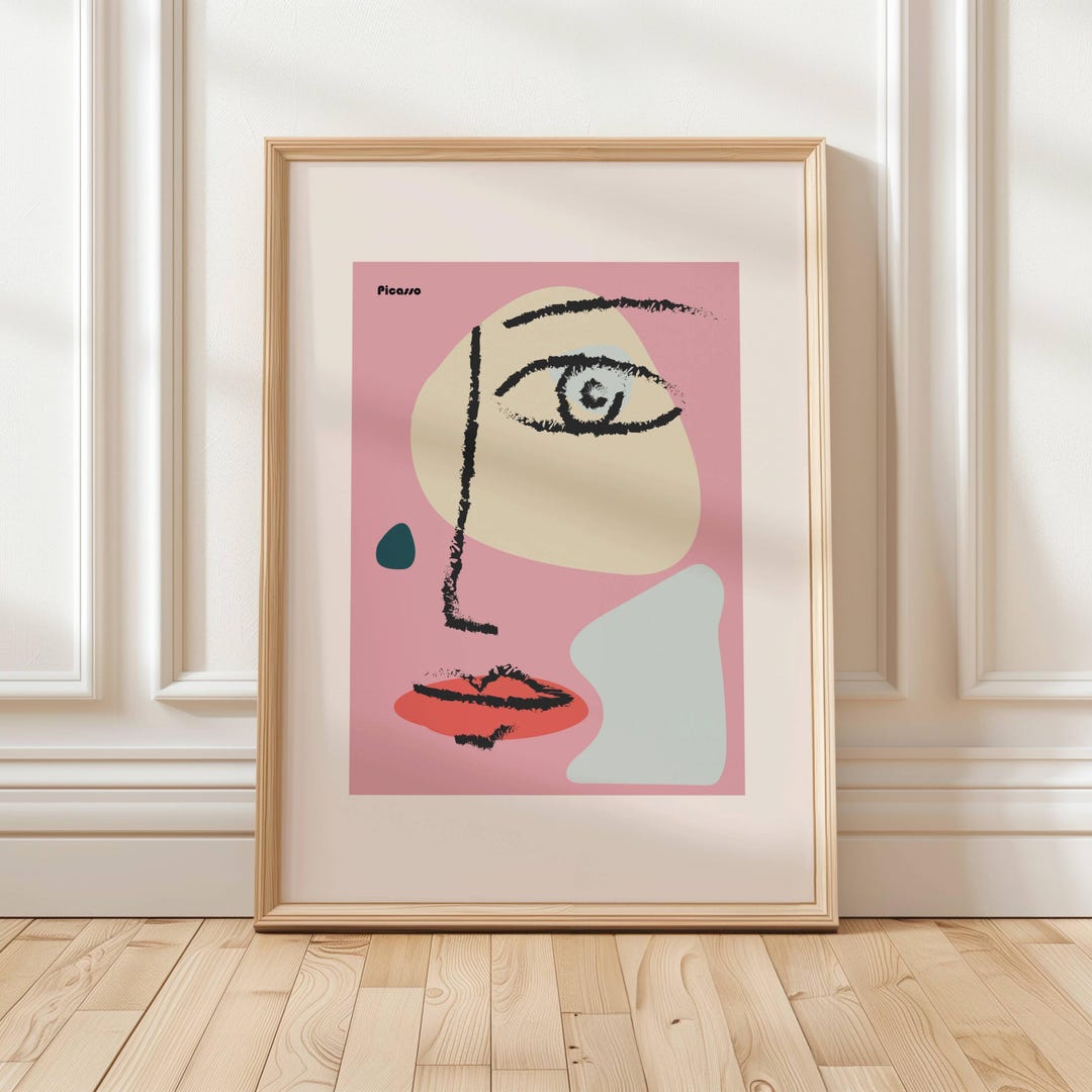 Picasso Abstract Portrait Print – Modern Cubist Face Art in Pink, Teal ...