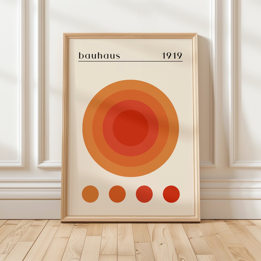 Vintage Bauhaus 1919 Art Print Minimalist Orange & Red Geometric Wall ...