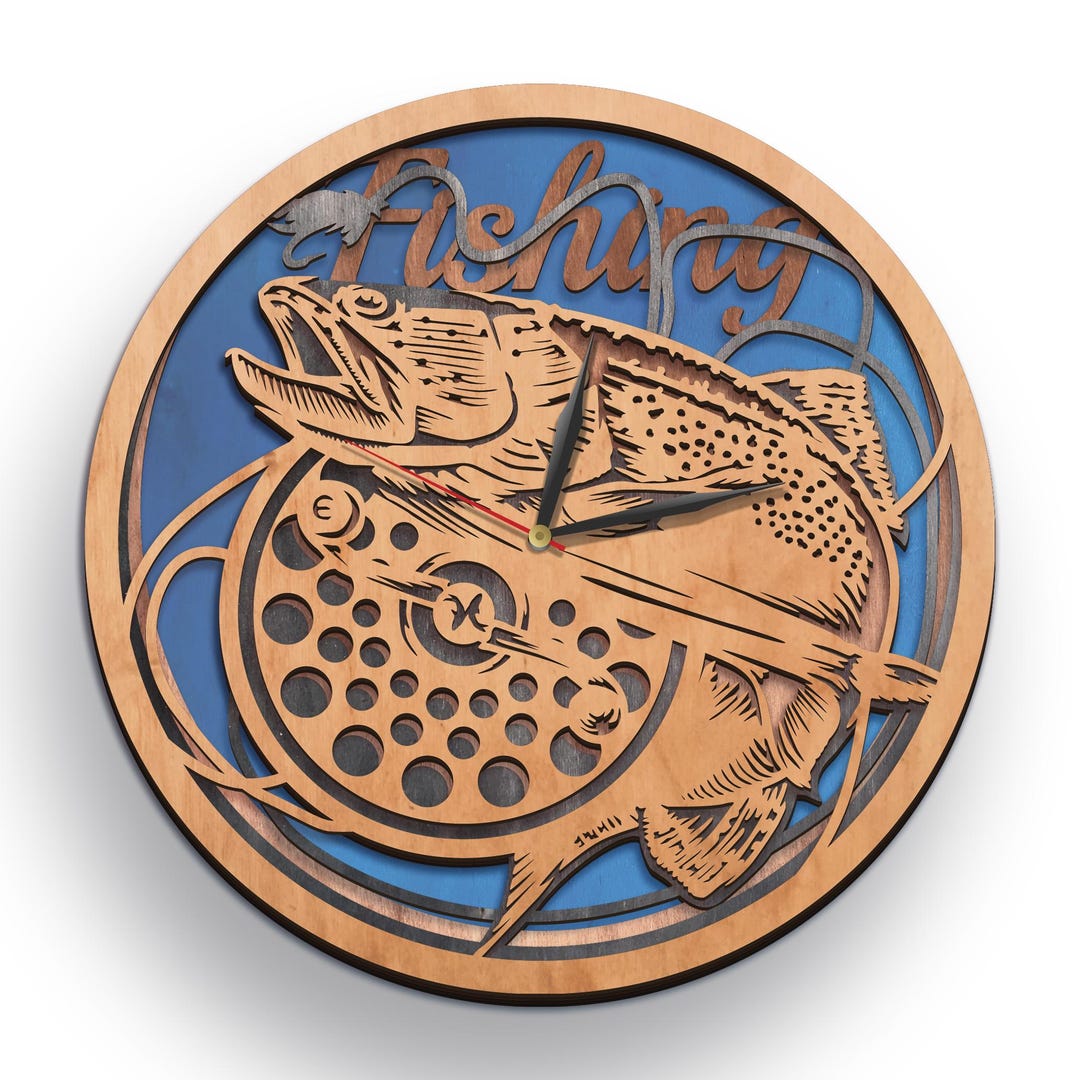 Trout Fishing Clock SVG: Layered Laser Cut File (digital Download) - Etsy