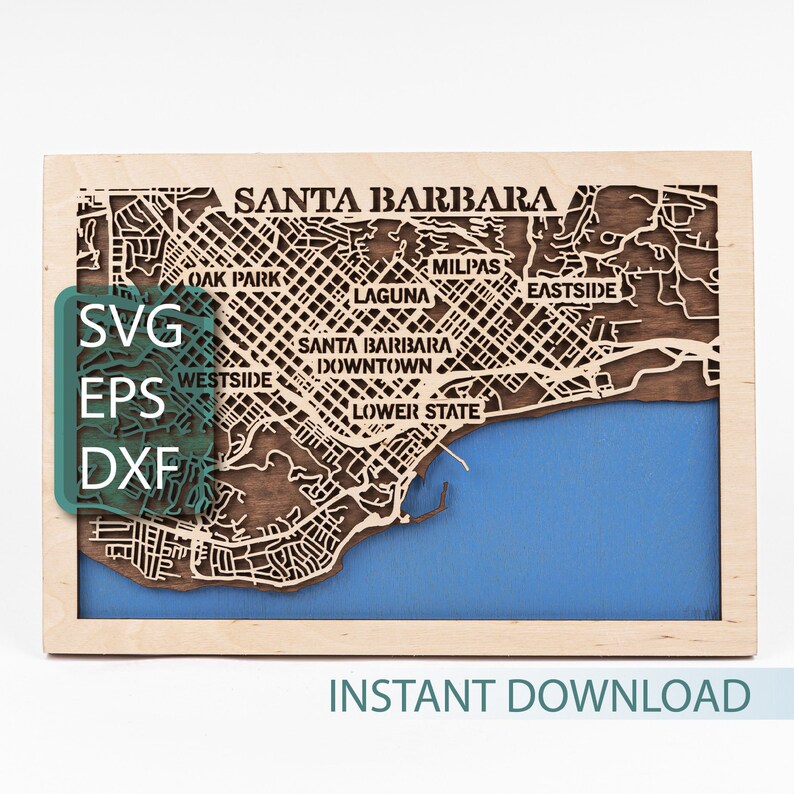 Santa Barbara Map: 3D Wood Laser Cut File (SVG, DXF) - Etsy