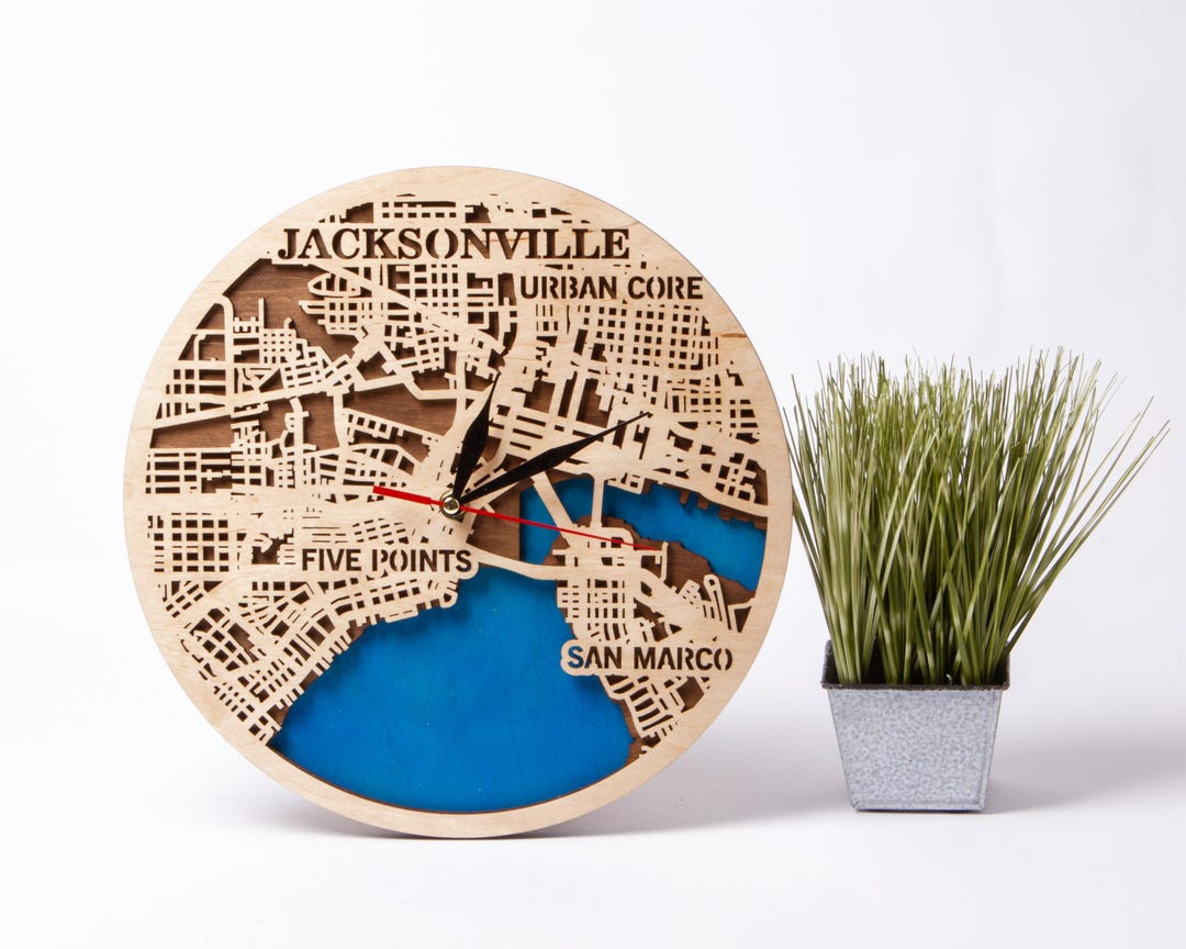 Jacksonville Wooden Map Clock SVG: Laser Cut Files (digital Download ...