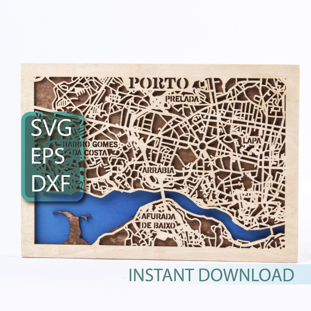 Porto Portugal Map: Multilayer Plywood Laser Cut File (SVG EPS DXF) - Etsy