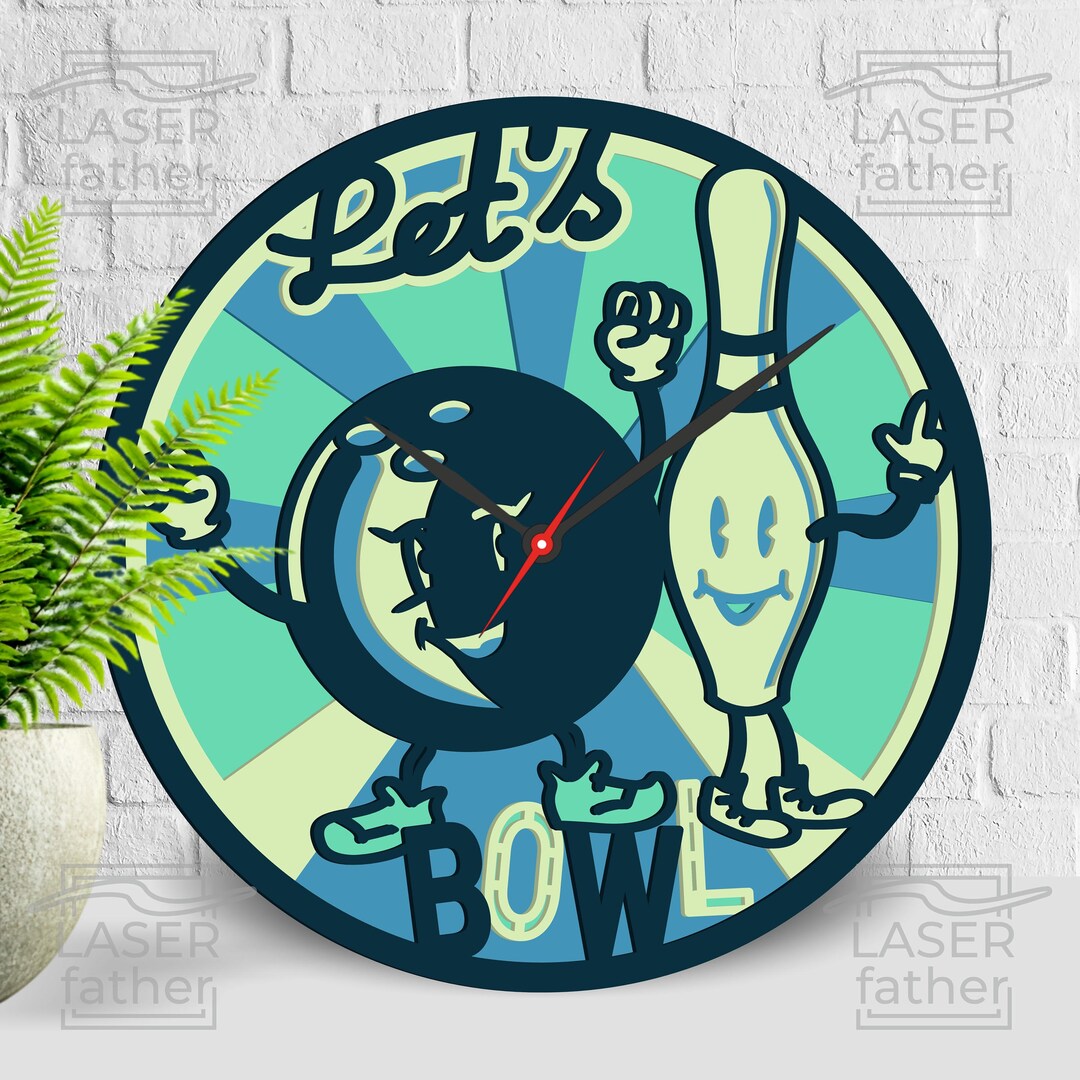 Bowling Clock SVG: Retro 3D Layered Laser Cut Design (digital Download ...