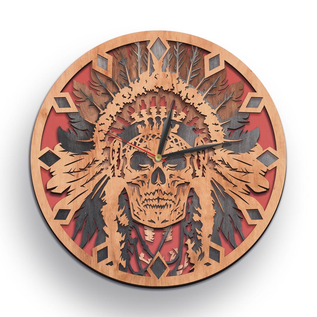 Native Americans SVG, 3D Layered Clock, Cricut Templates, Indian Skull ...