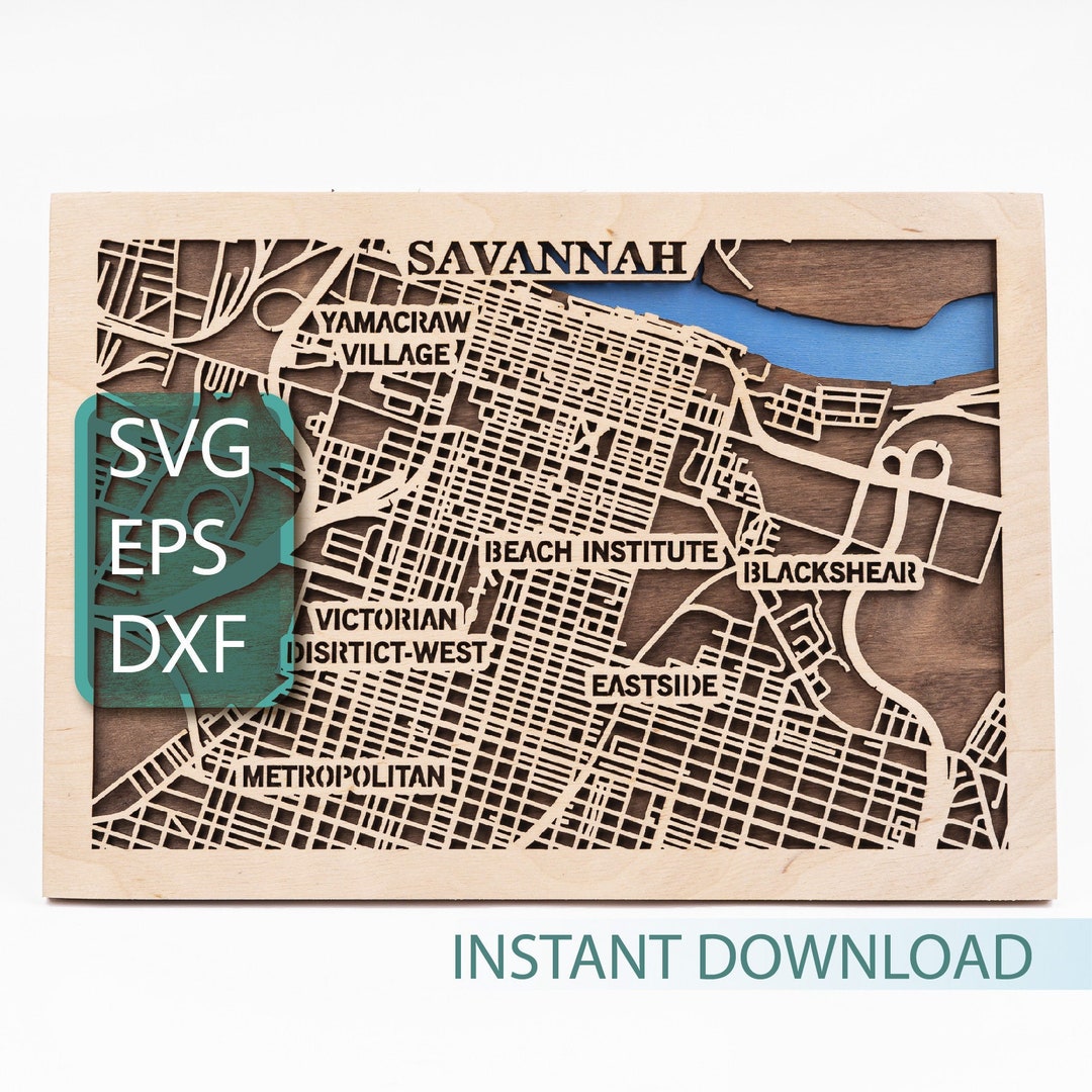 Savannah Map, Georgia State SVG, USA Laser Vector File, Cricut Template ...