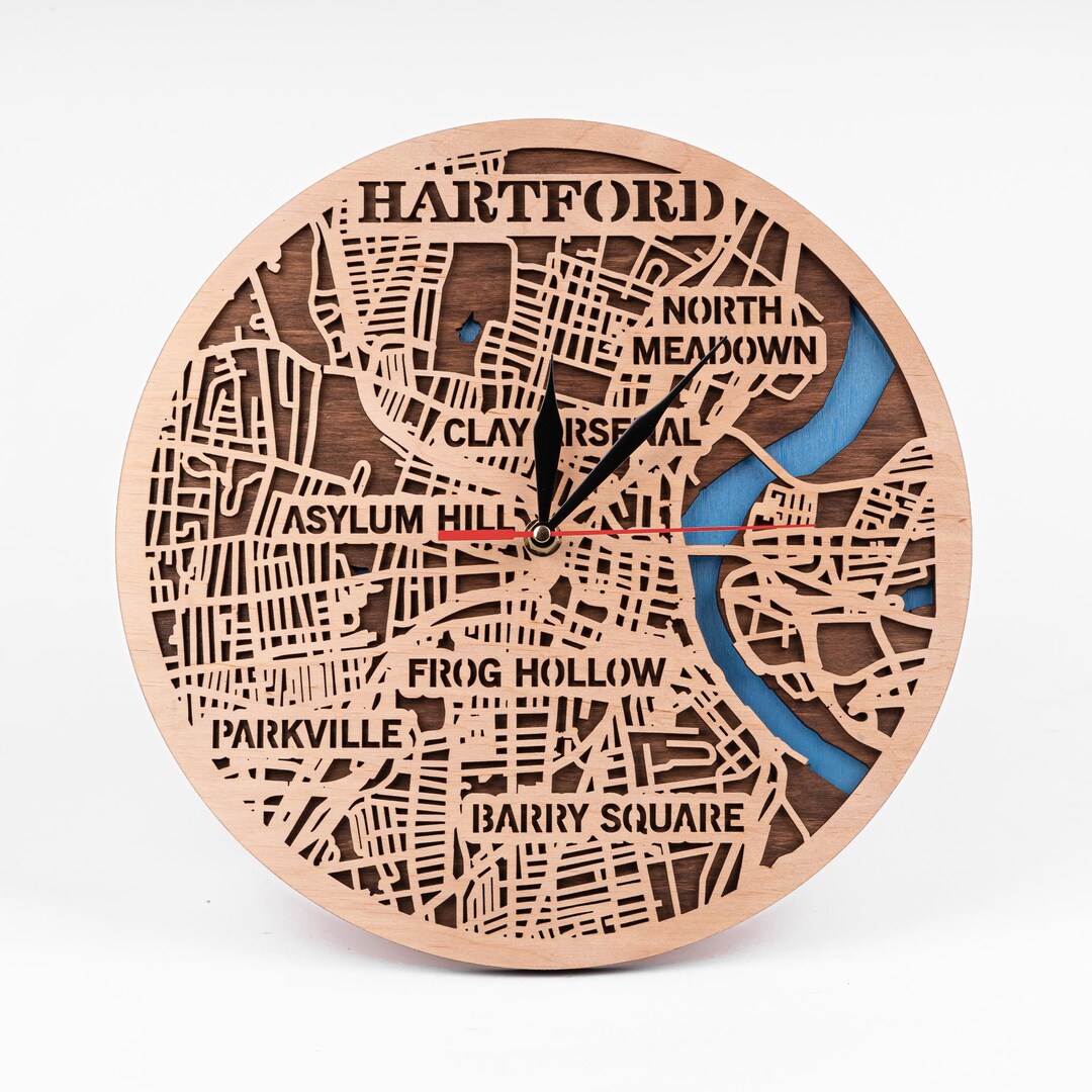 Hartford Map, Connecticut SVG, Layered Laser Cut Clock, United States ...
