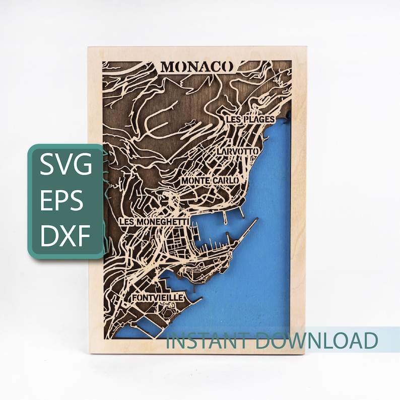 Monaco Map, Monte Carlo SVG, 3D Layered Wood Art, Laser Ready DXF Files ...