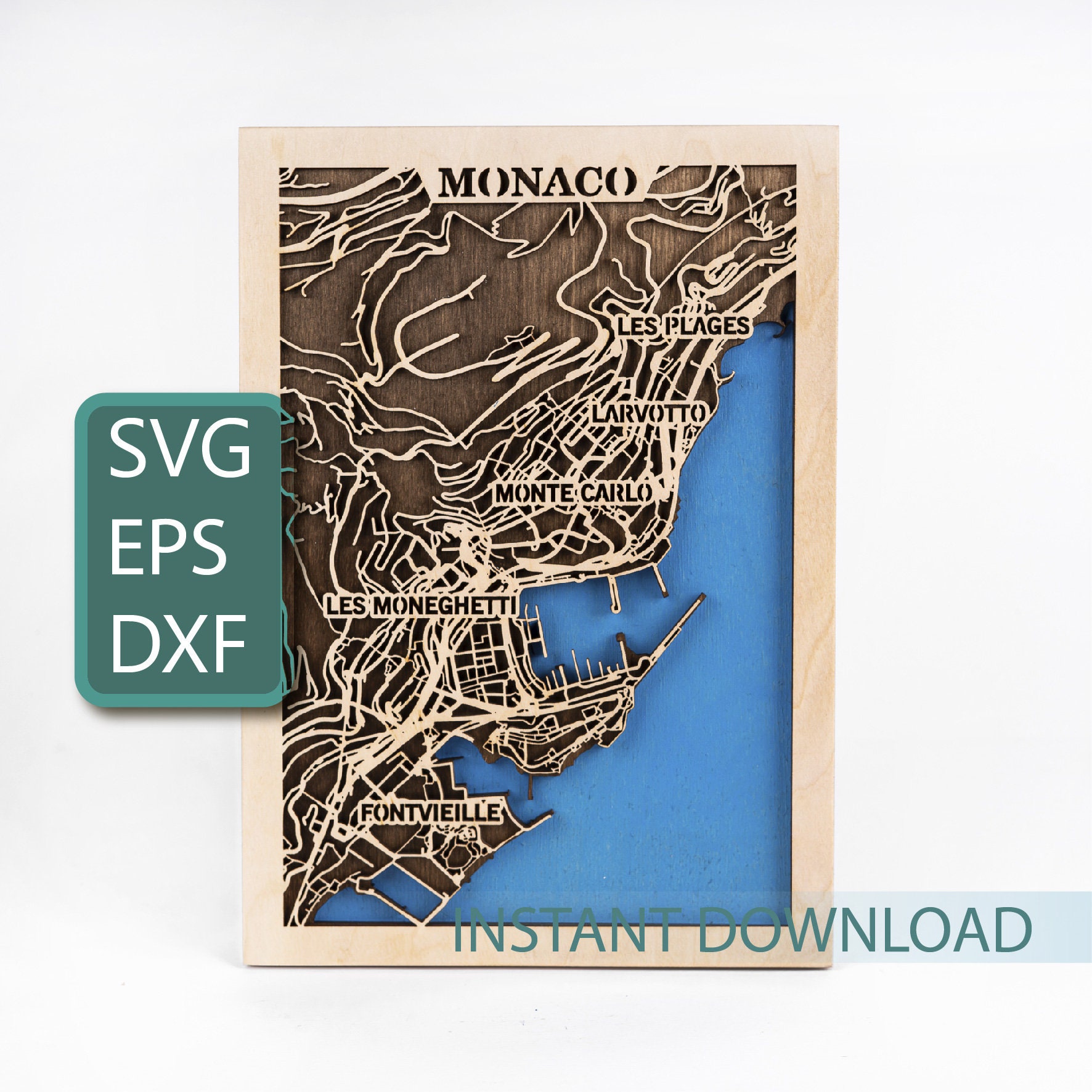 Monaco Map, Monte Carlo SVG, 3D Layered Wood Art, Laser Ready DXF Files ...