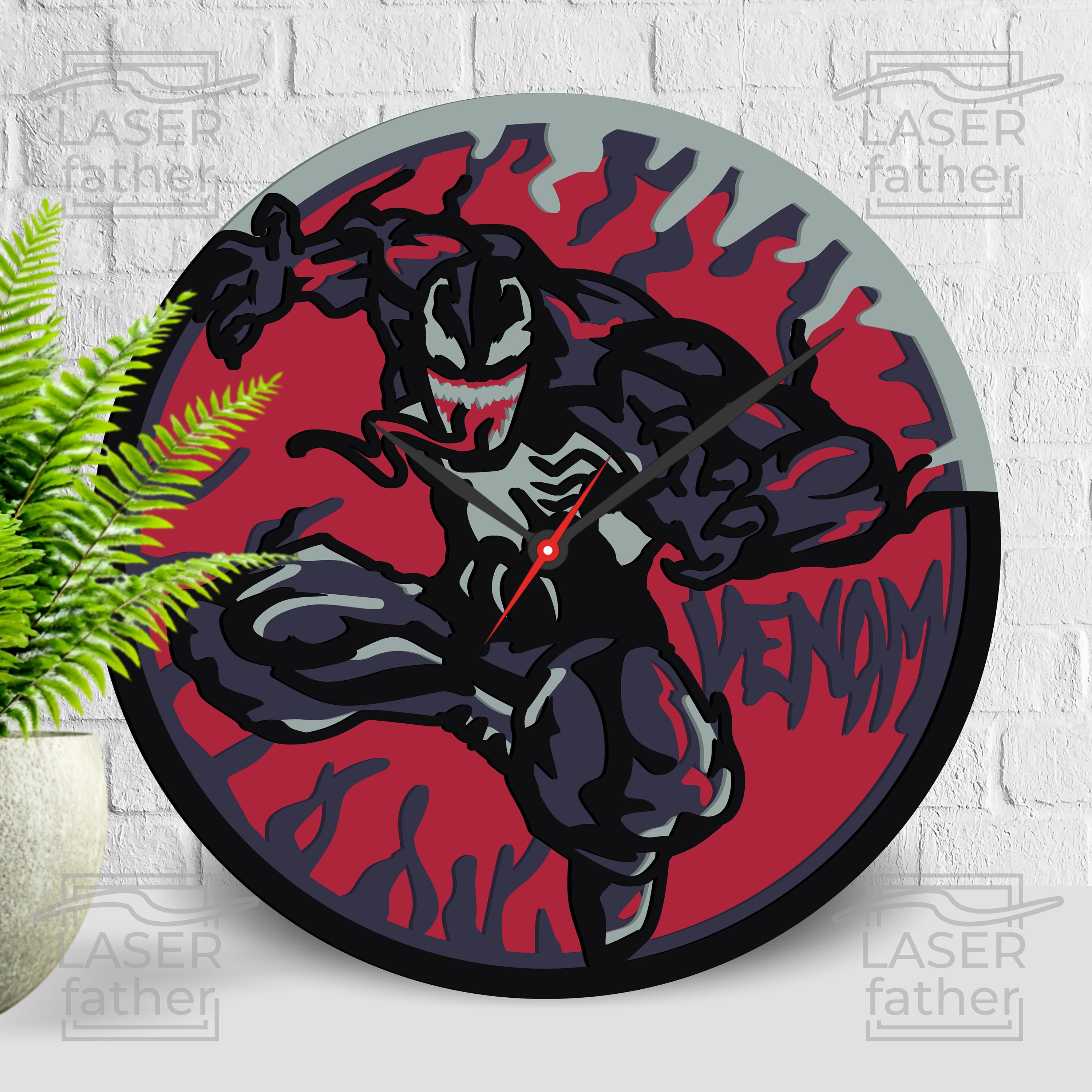 Venom Comic Character SVG: Multilayer Laser Cut Clock Template (digital ...