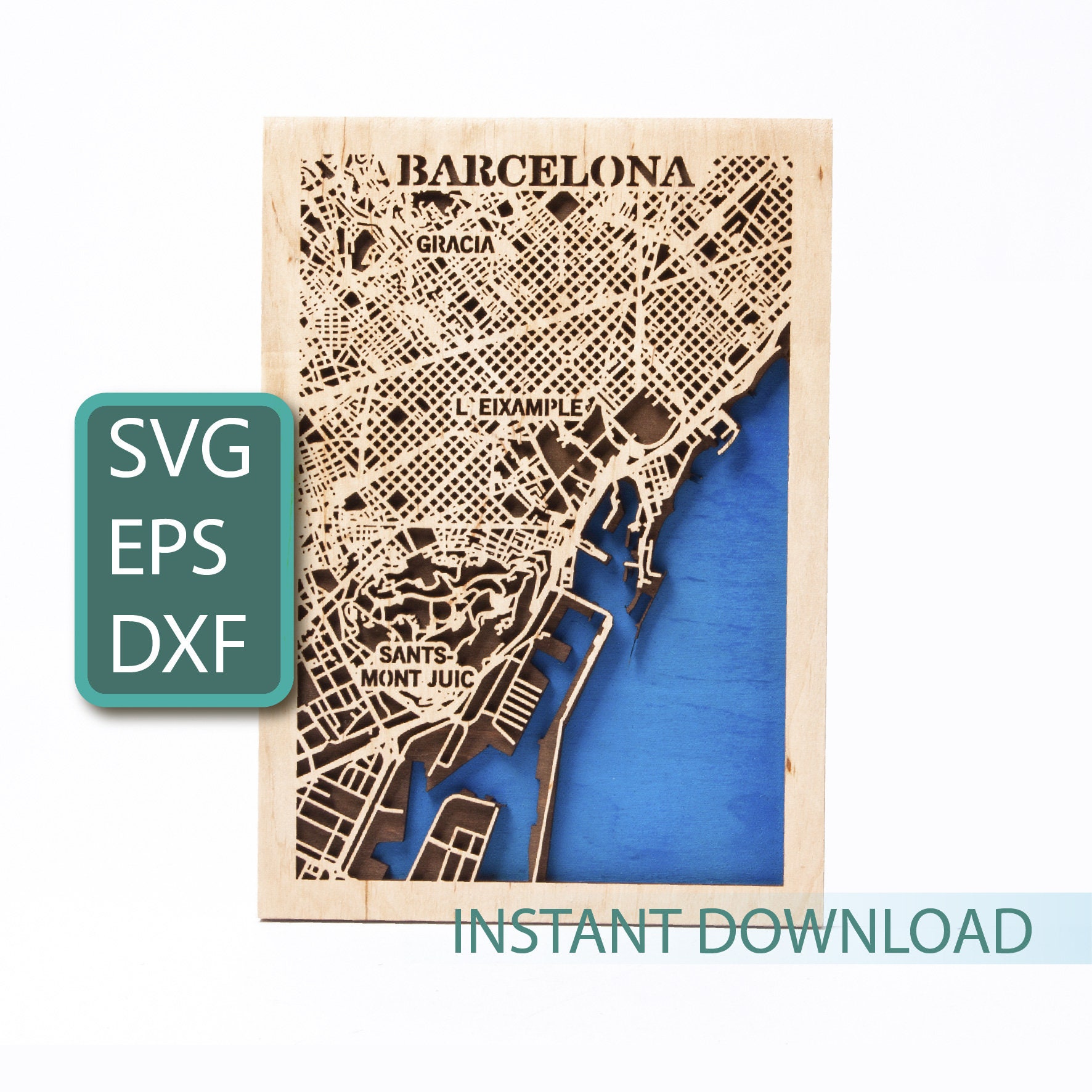 Barcelona Map, Spain Design, Cricut Cutting, Layered Wood SVG, Laser ...