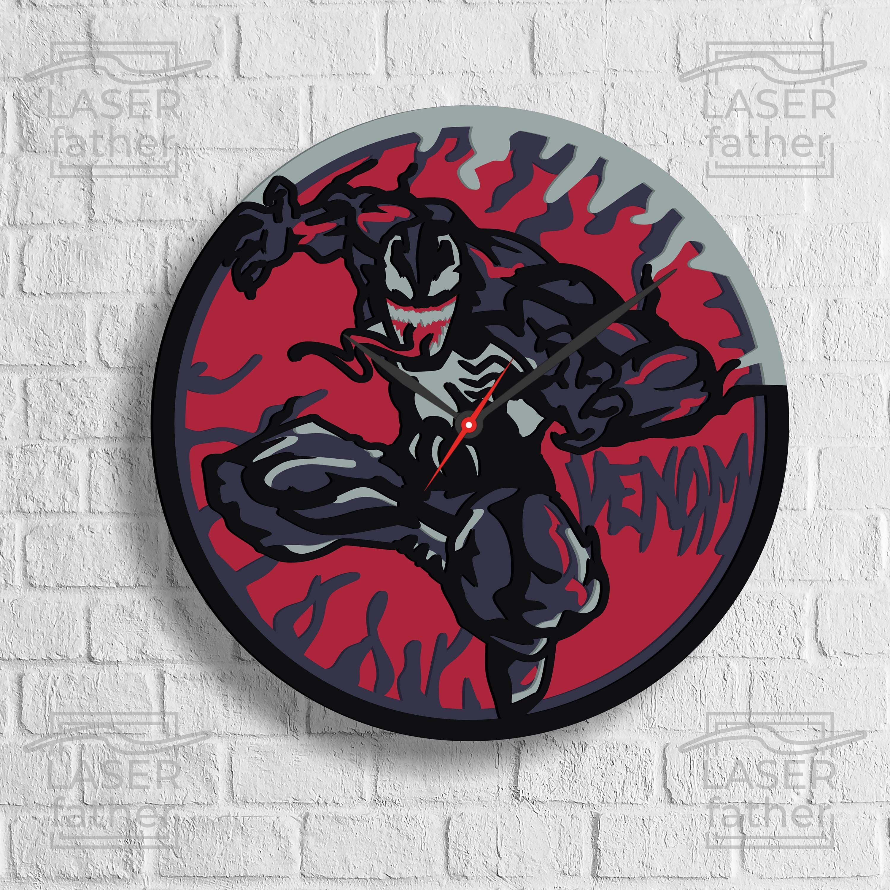 Venom Comic Character SVG: Multilayer Laser Cut Clock Template (digital ...