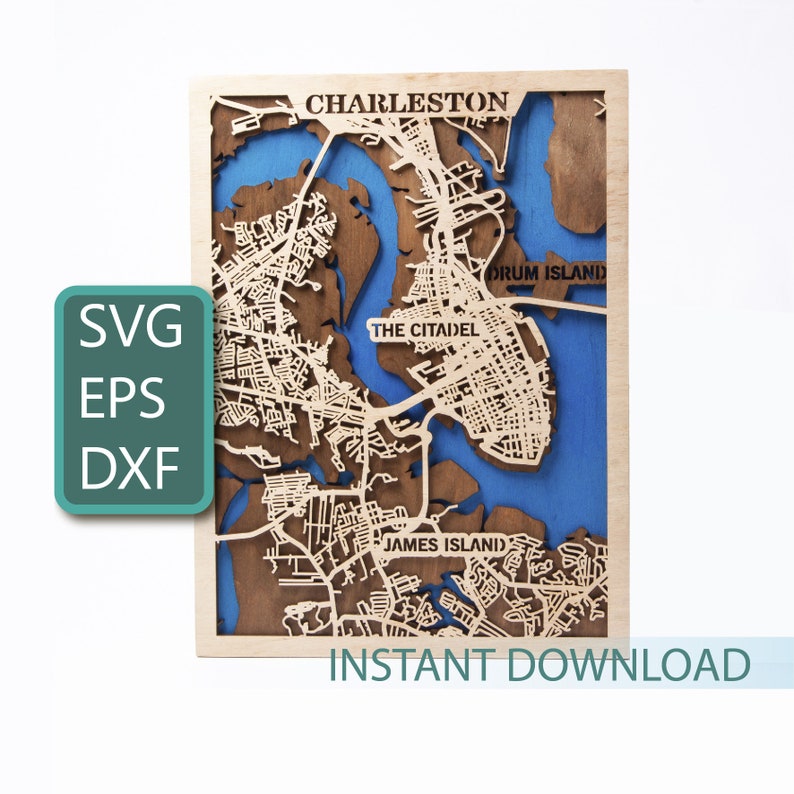 Charleston Map, South Carolina State SVG, 3D Laser Cut Files, City Map ...