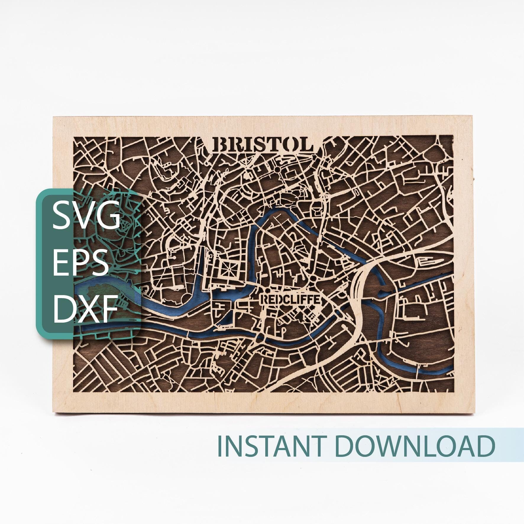 Bristol, England Map, Laser Ready SVG Files, Digital Download Eps Dxf ...