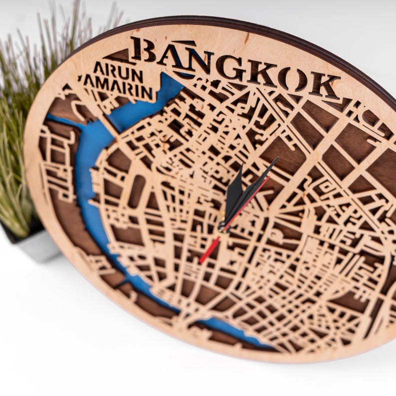 Bangkok Thailand Map Clock: 3D Layered Wood Cutout (digital Download ...