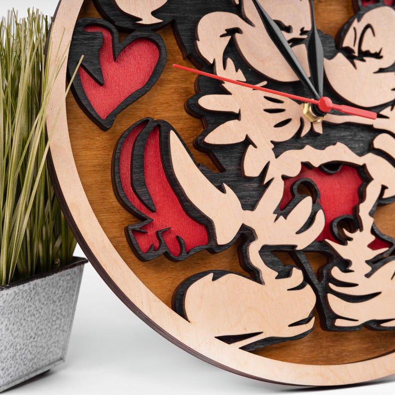 Mickey and Minnie SVG, Laser Cut Clock Template, Multilayer Wood Cut ...