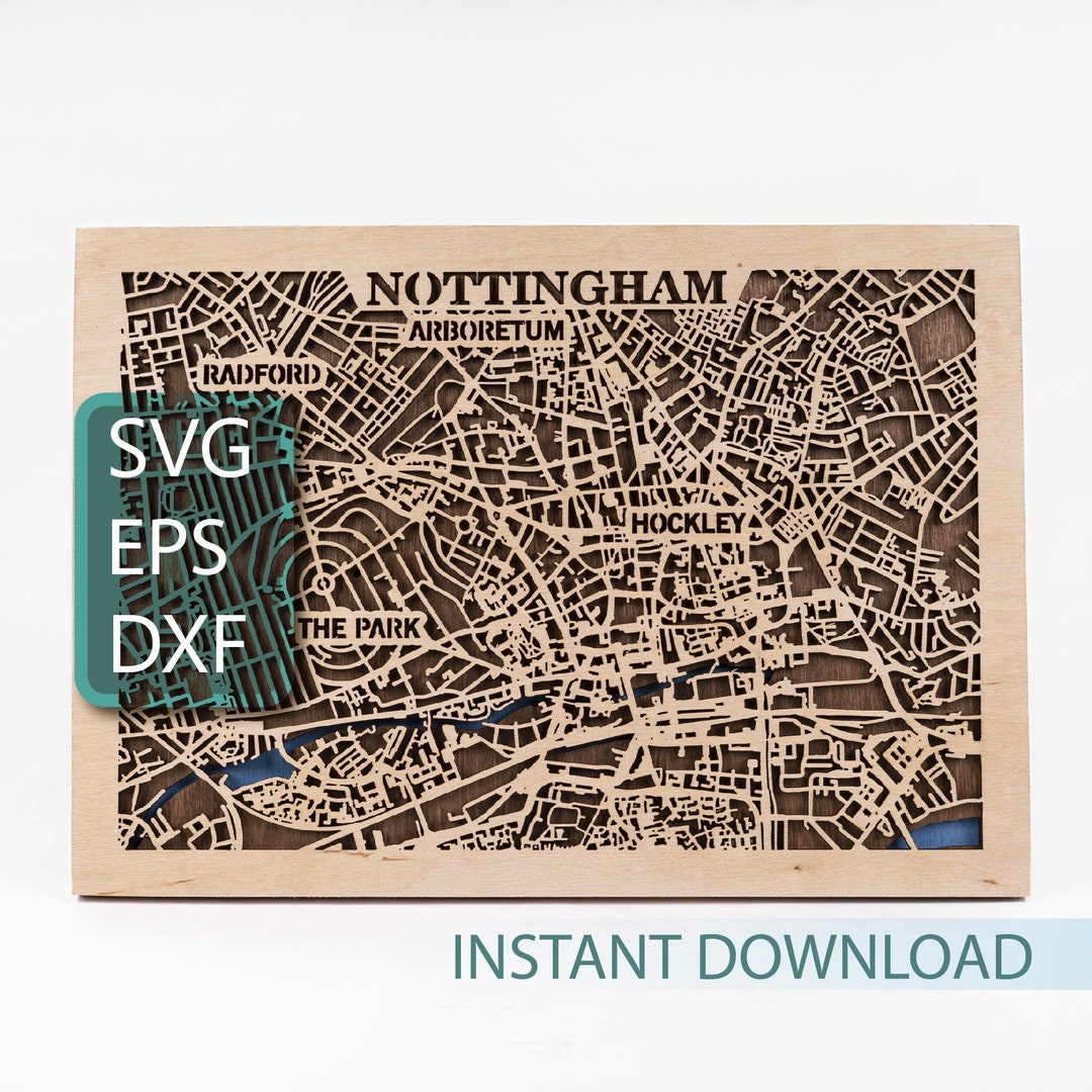 Nottingham Map, England SVG, Plywood Multilayer Design, Laser Cutting ...