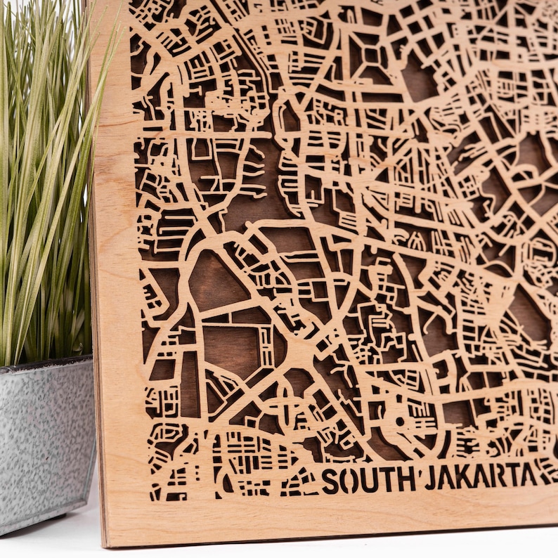 Jakarta, Indonesia Map, 3D Laser Cut, City Digital Art, Plywood ...