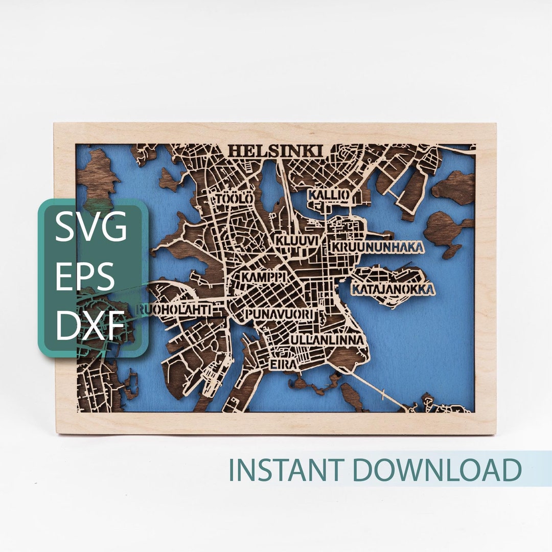 Helsinki, Finland Map, SVG for Laser Cutting, 3D Multilayer, City ...
