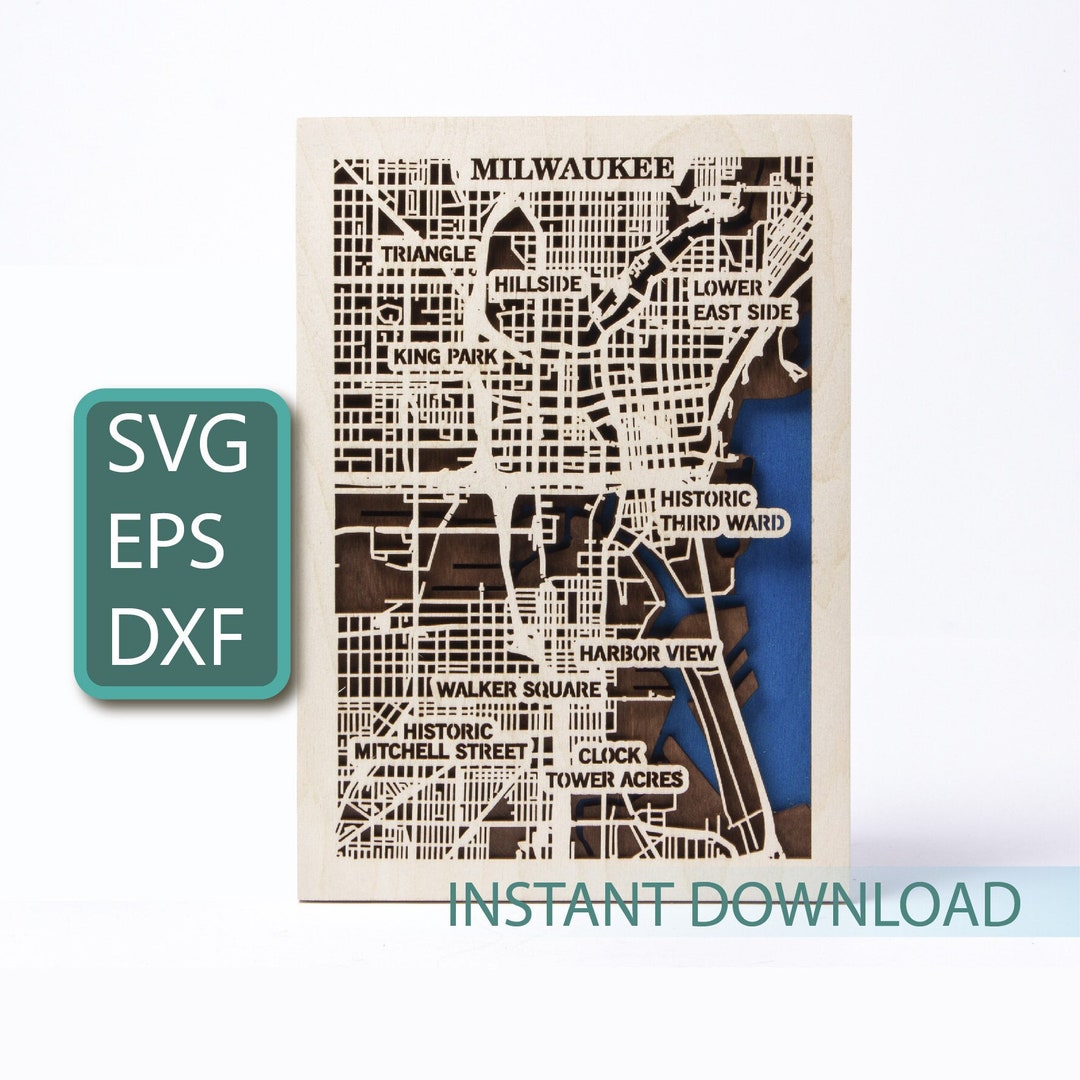 Milwaukee Map, Multilayer Laser Cut, Wisconsin SVG, United States DXF ...