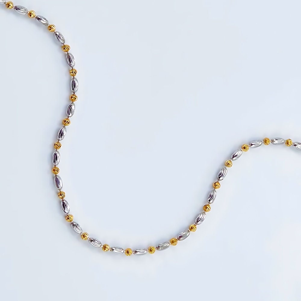 925 Sterling Silver Two Tone Beaded Chain Necklace for Woman Simple ...