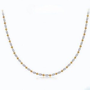 925 Sterling Silver Two Tone Beaded Chain Necklace for Woman Simple ...