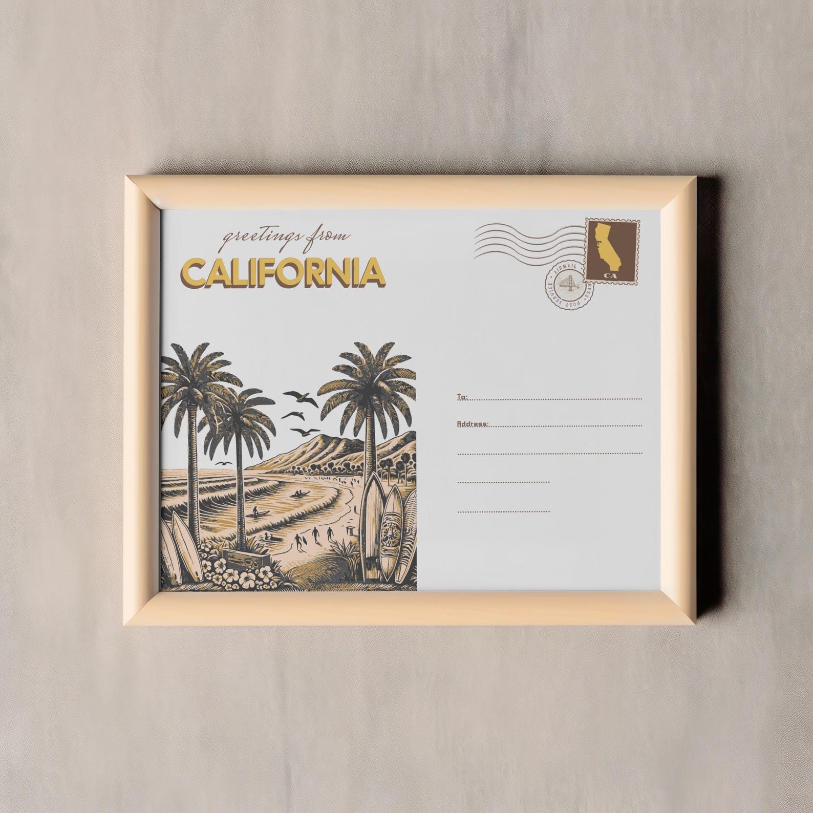 California Postcard Digital Download - Retro Beach Wall Art With Palm ...