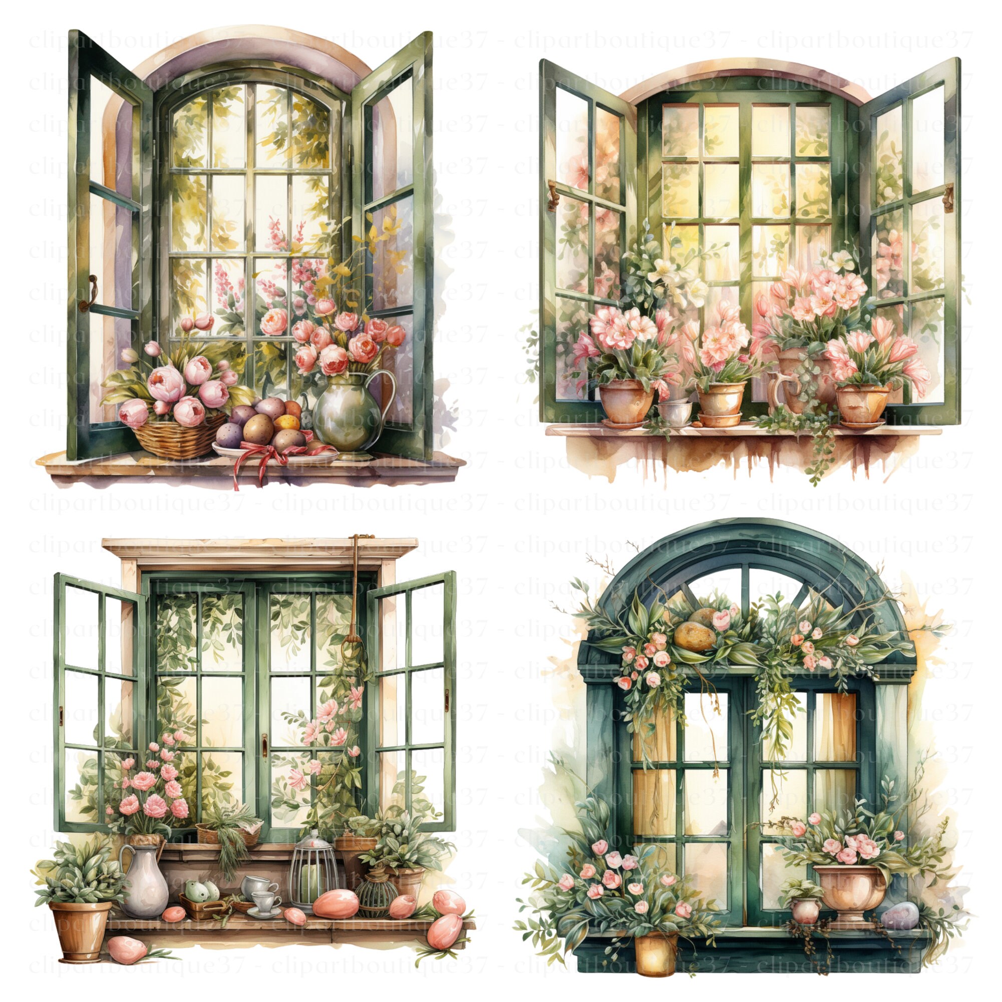 12 Windows and Doors Clipart, Floral Doors and Windows Clip Art ...