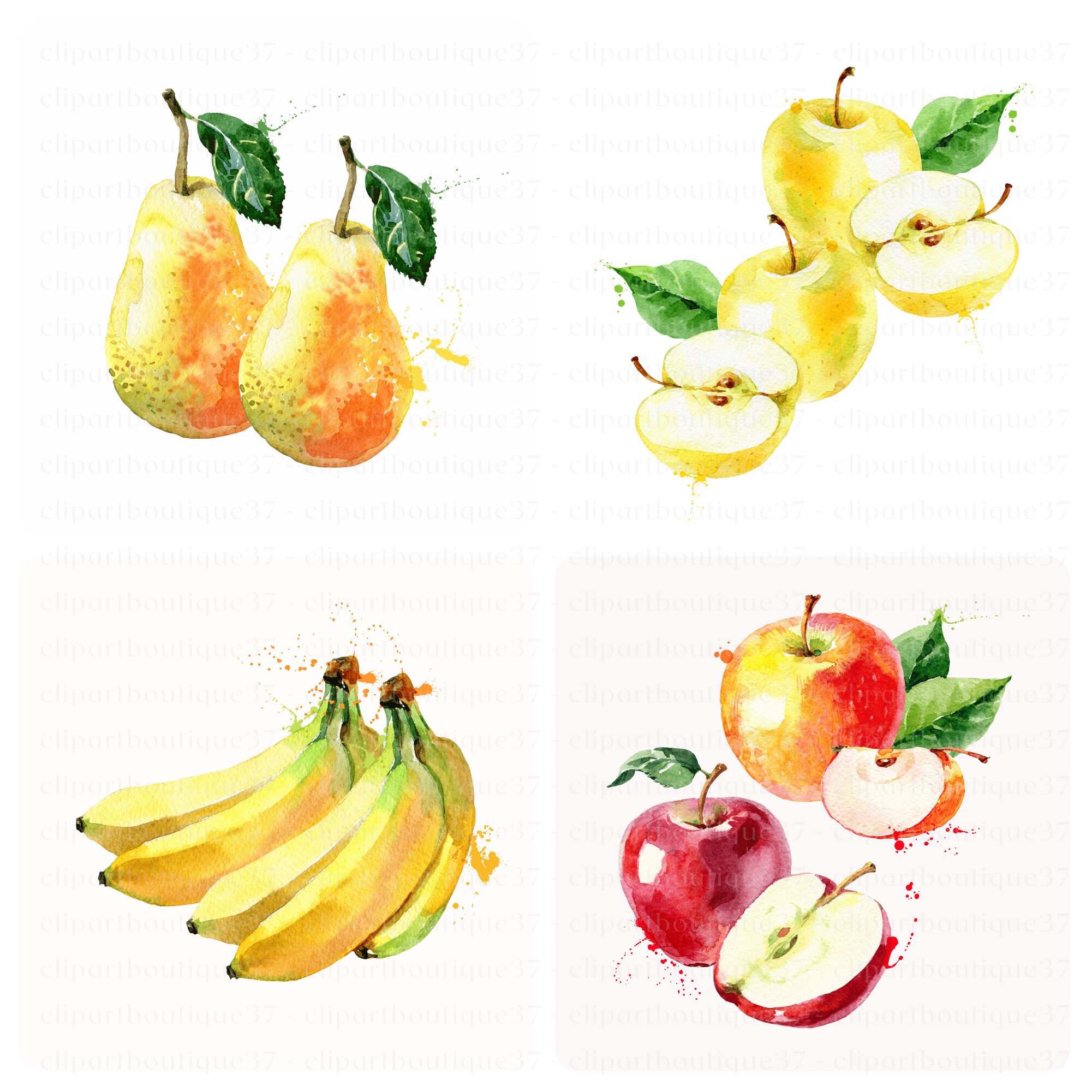 14 Tropical Fruit Clipart, Watercolor Fruit Clipart, Exotic Fruit ...