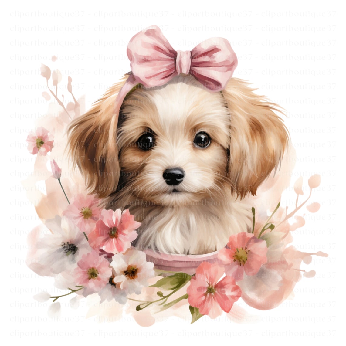 12 Puppy With Flower Clipart, Dog Clipart, Cute Dog Images, Puppies ...