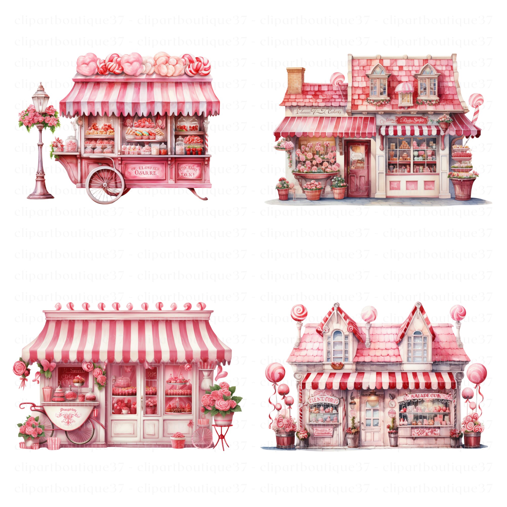 12 Candy Shop Clipart, Sweet Bakery Shop Images, Vintage Candy Cart ...