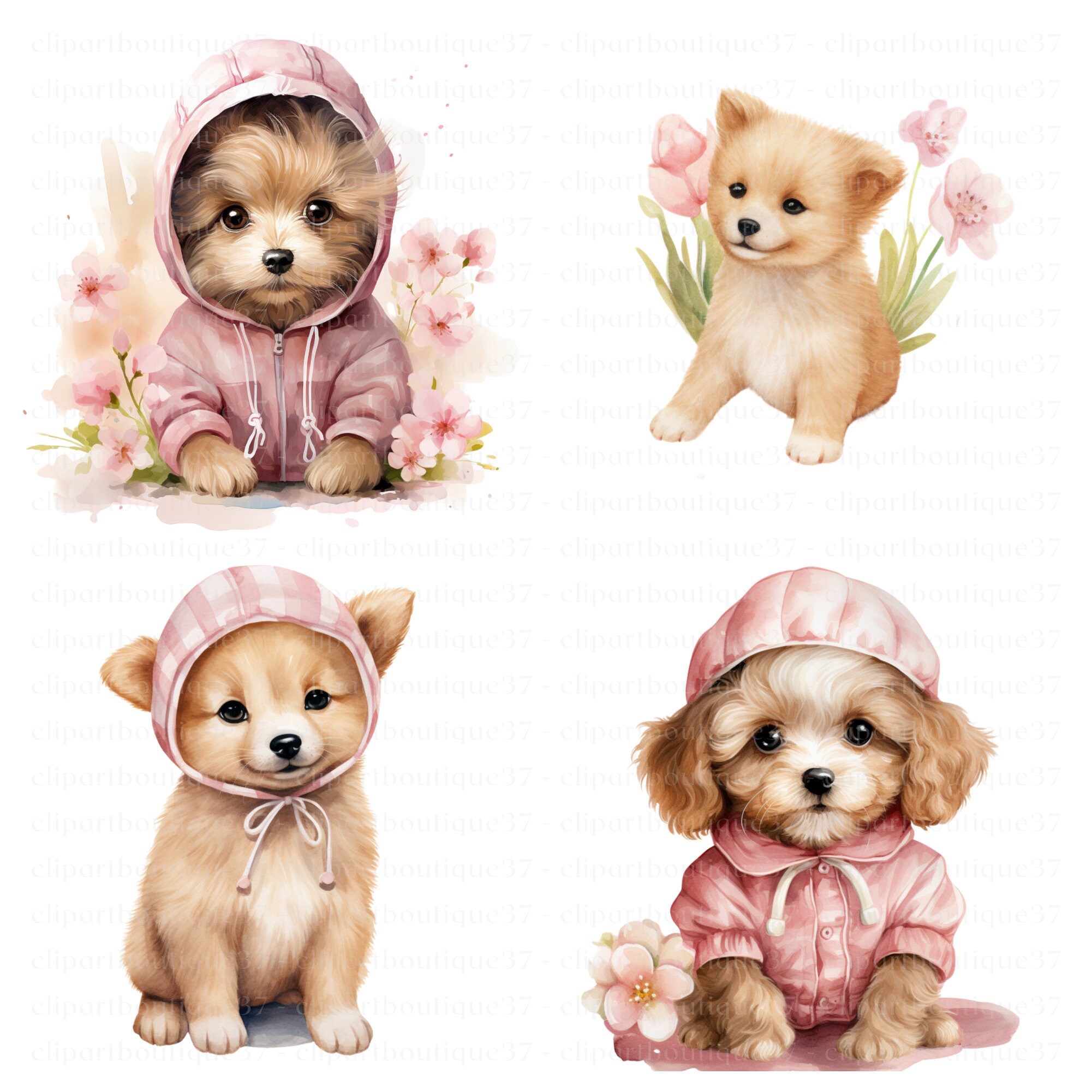 12 Puppy With Flower Clipart, Dog Clipart, Cute Dog Images, Puppies ...