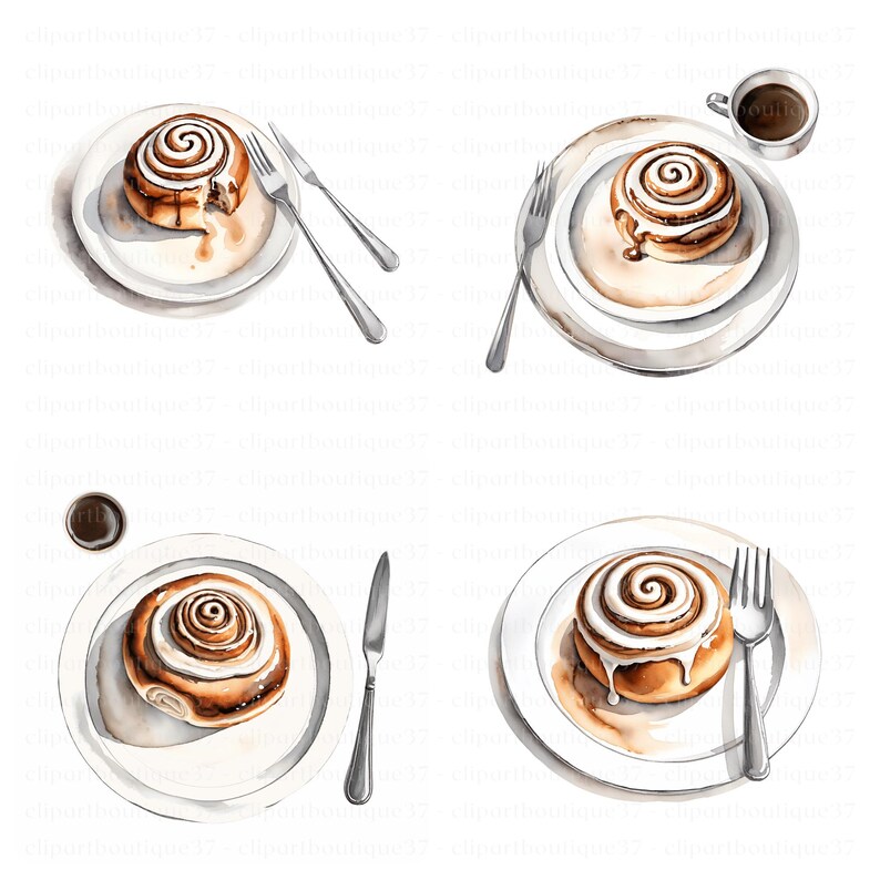 12 Cinnamon Buns Clipart, Cinnamon Buns Images, Printable Watercolor ...