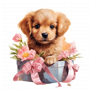 12 Puppy With Flower Clipart, Dog Clipart, Cute Dog Images, Puppies ...