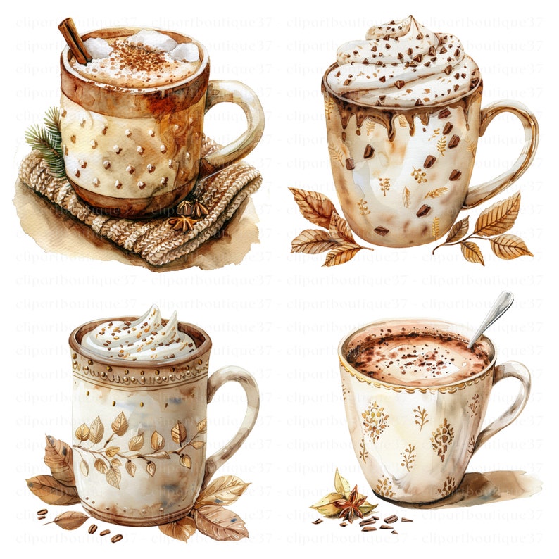 12 Cozy Season Winter Mugs Clipart, Christmas Hot Chocolate Clipart ...