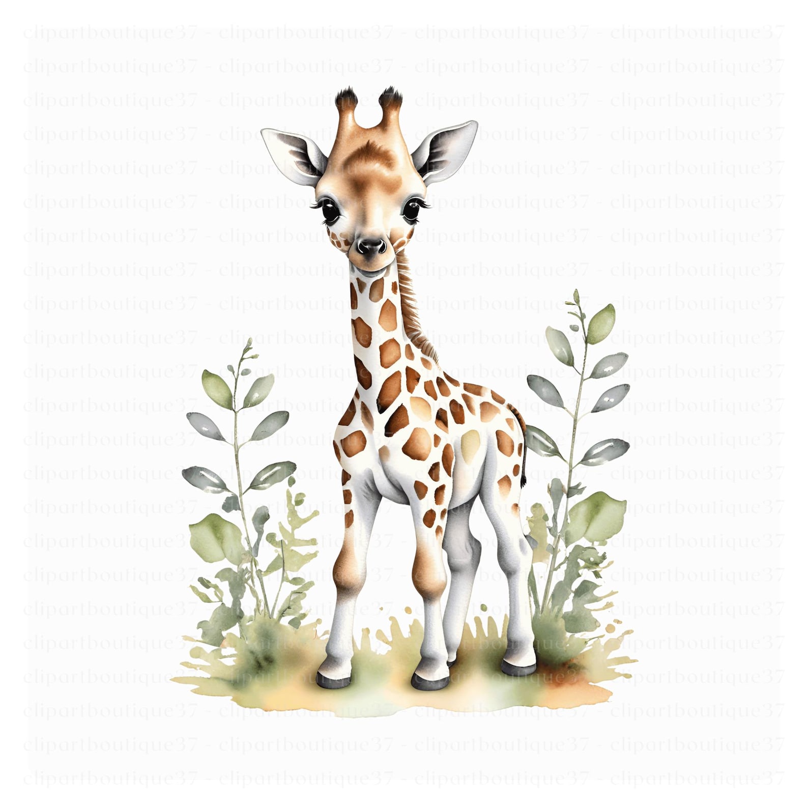 12 Cute Giraffe and Leaves Clipart, Baby Giraffe Illustrations, Digital ...