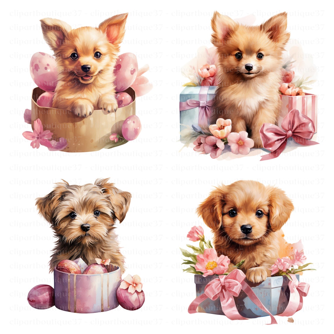12 Puppy With Flower Clipart, Dog Clipart, Cute Dog Images, Puppies ...