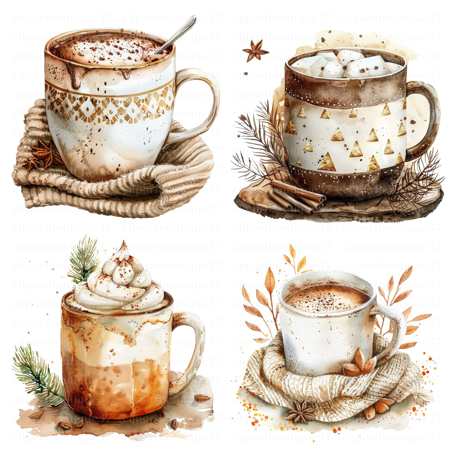 12 Cozy Season Winter Mugs Clipart, Christmas Hot Chocolate Clipart ...