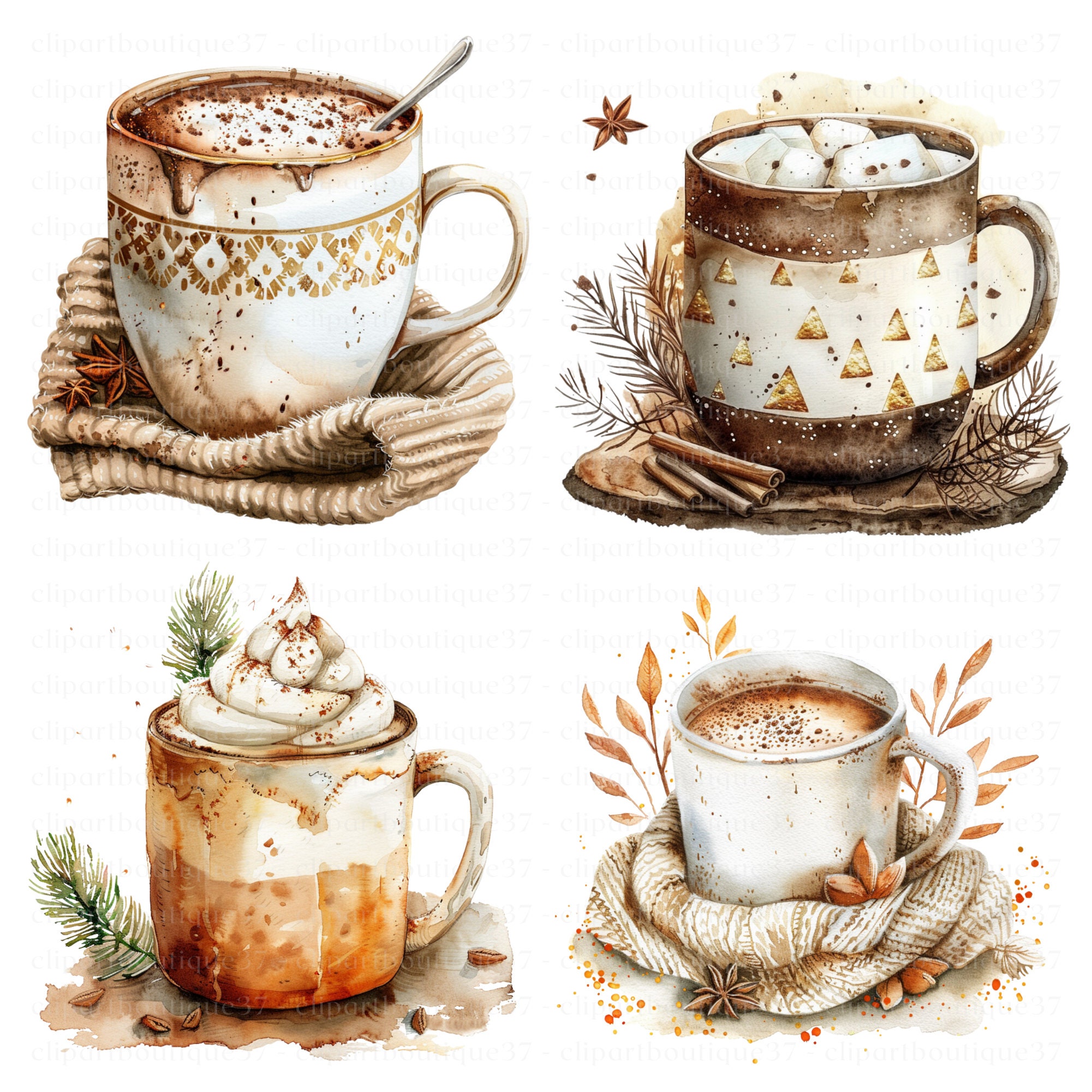 12 Cozy Season Winter Mugs Clipart, Christmas Hot Chocolate Clipart ...