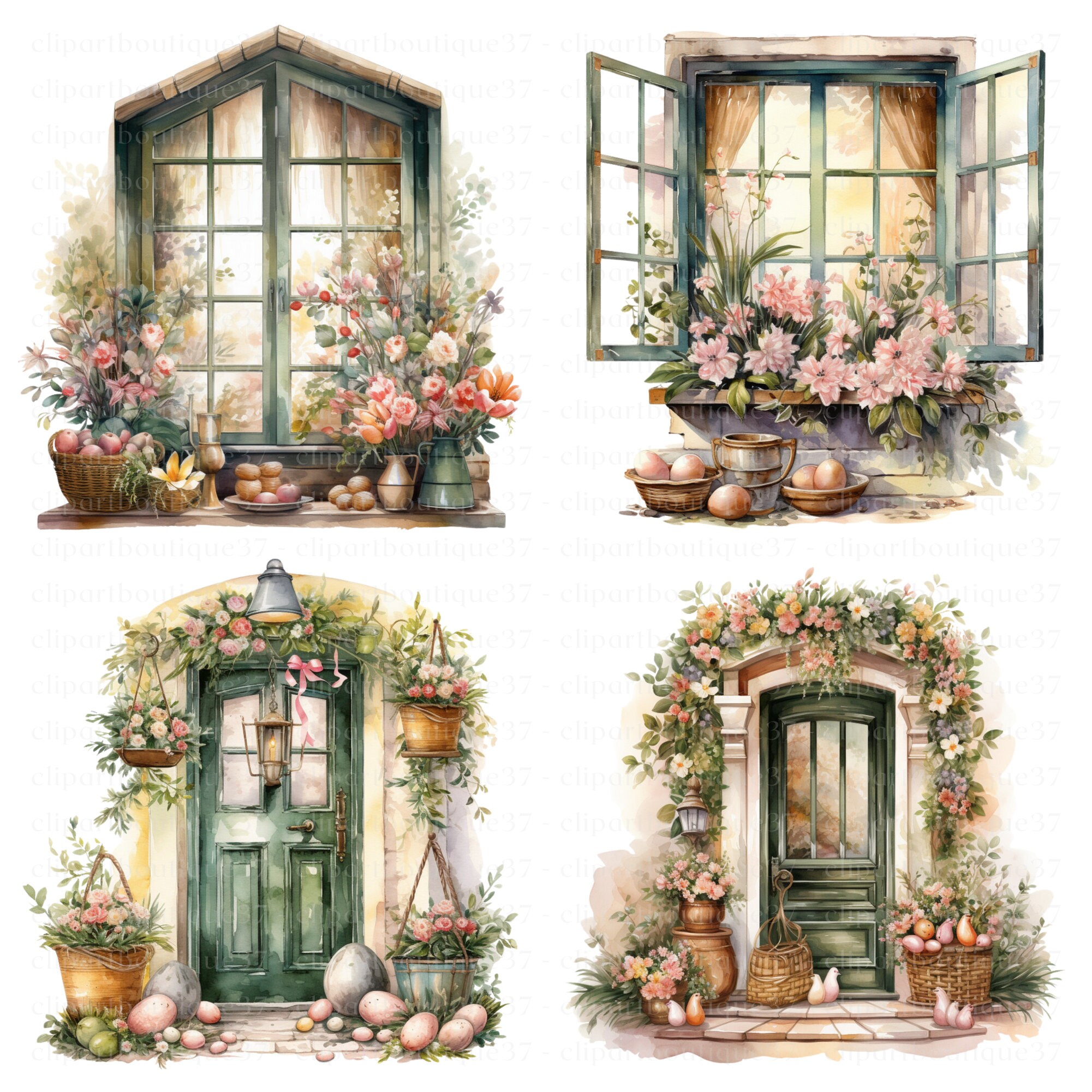 12 Windows and Doors Clipart, Floral Doors and Windows Clip Art ...