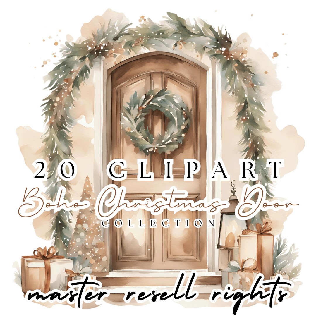 MRR PLR Clipart Bundle, 20 Boho Christmas Door Clipart, Christmas ...
