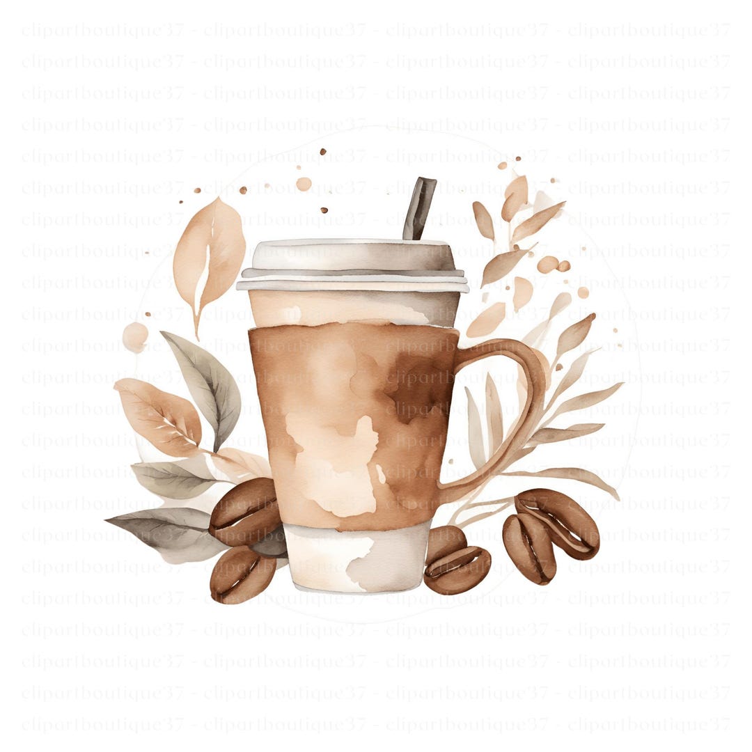12 Boho Coffee Clipart, Boho Flat White Clipart, Coffee Watercolor ...