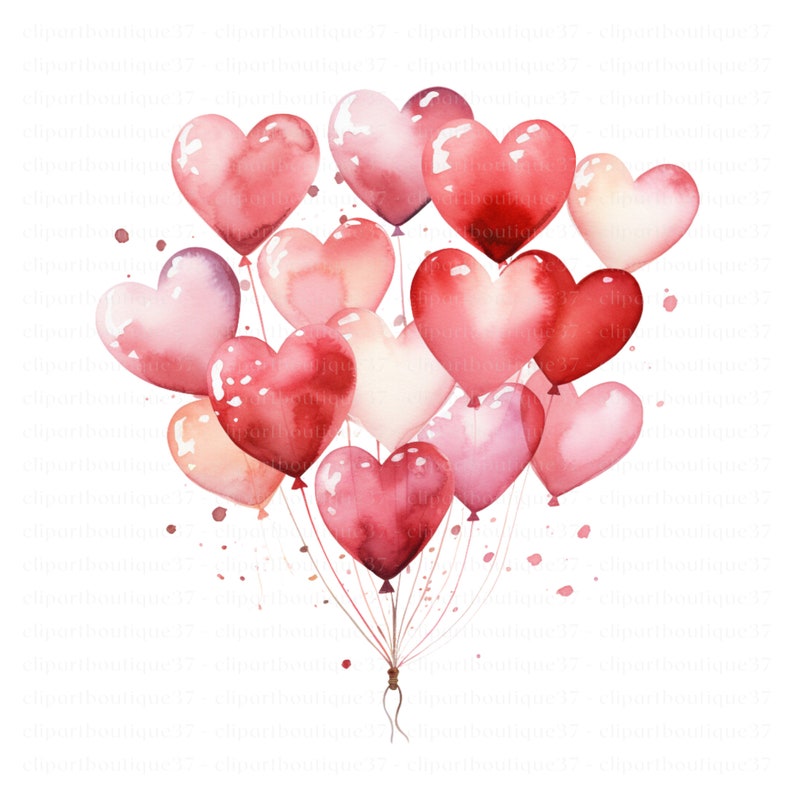 16 Heart Balloons Clipart, Love Balloons Clipart, Printable Watercolor ...