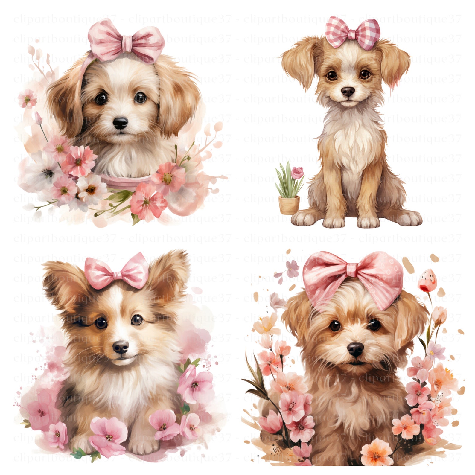 12 Puppy With Flower Clipart, Dog Clipart, Cute Dog Images, Puppies ...
