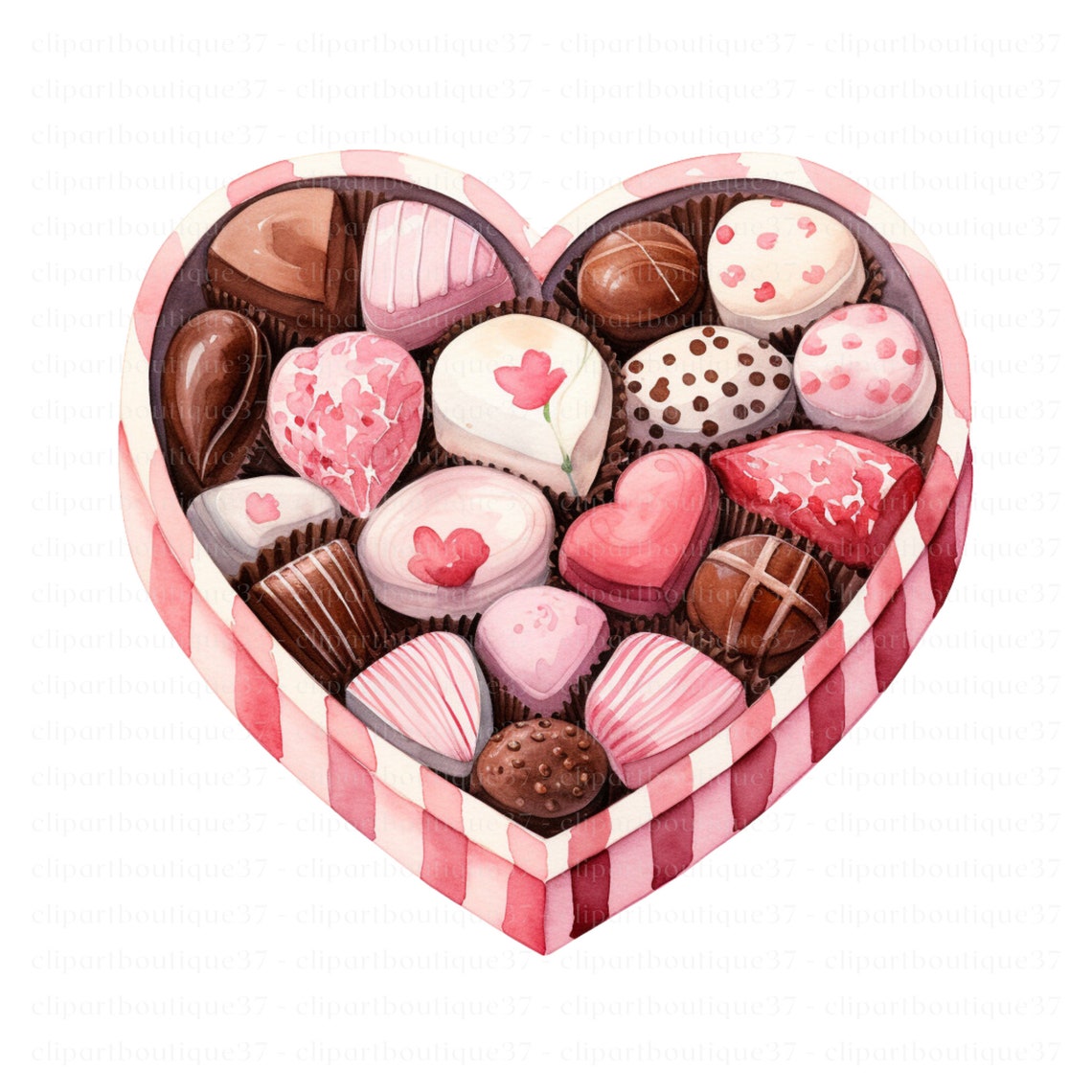 12 Heart Chocolate Box Clipart, Love Clipart, Chocolate Watercolor ...